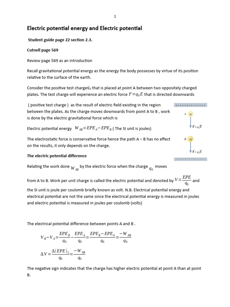Electric Potential Energy and Electric Potential | PDF | Capacitance ...
