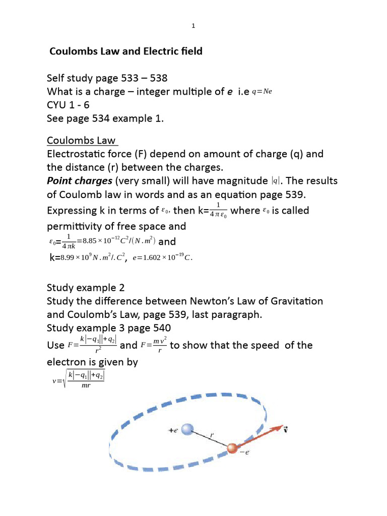 Electric Field, Gaus Law and Coulombs Law | PDF | Electric Field ...