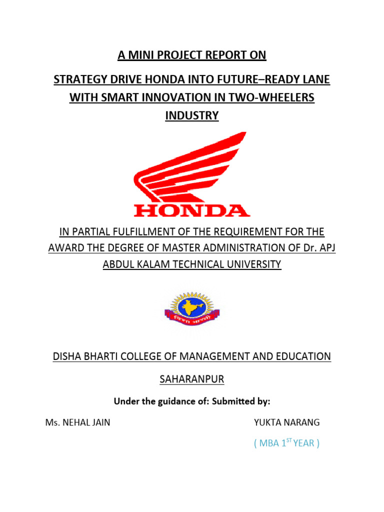 A Mini Project Report On2 3 | PDF | Honda | Innovation