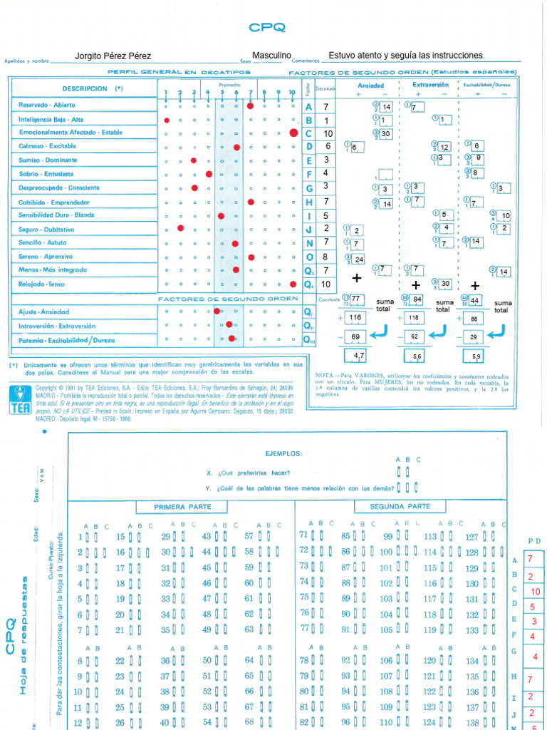 CPQ Hoja de Respuestas y Perfil General - Ejemplo | PDF