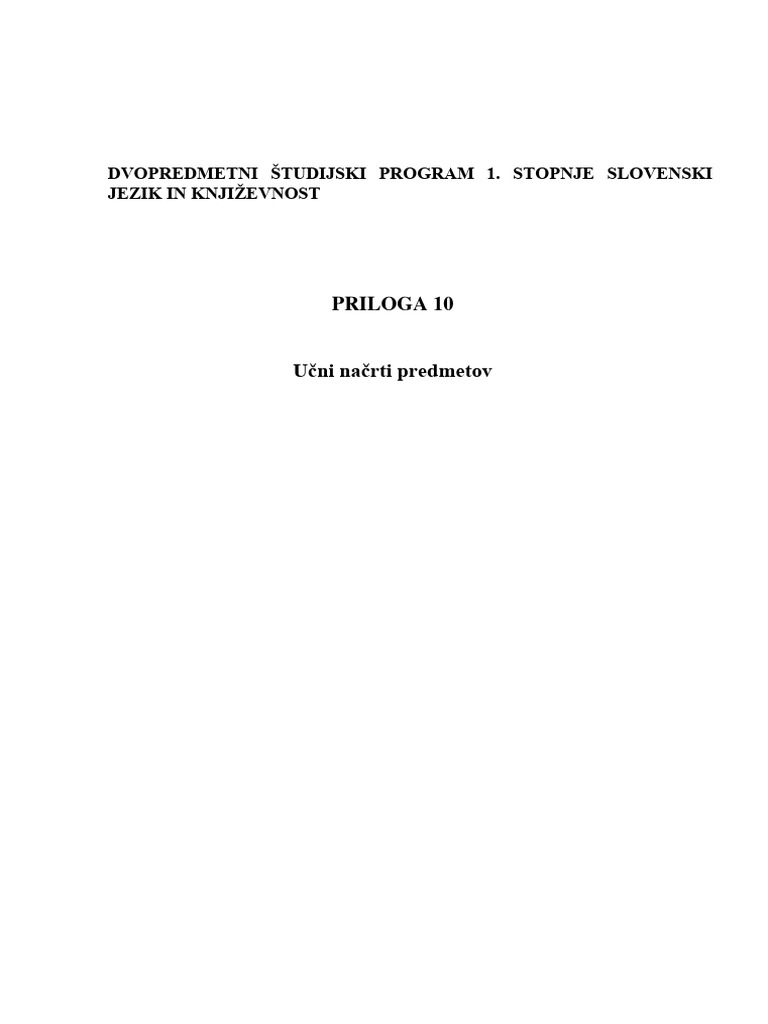 Ucni Nacrt Dvopr Slovenski Jezik in Knjizevnost | PDF