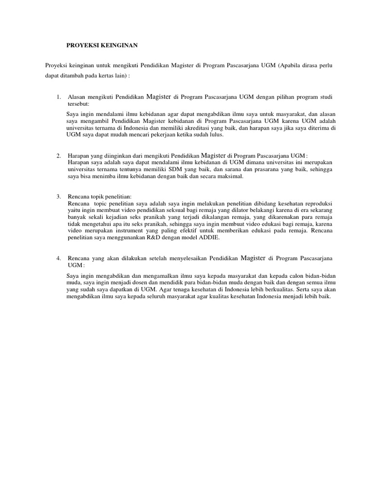 Form Proyeksi Keinginan Magister UGM (Ariska) | PDF | Karier & Perkembangan