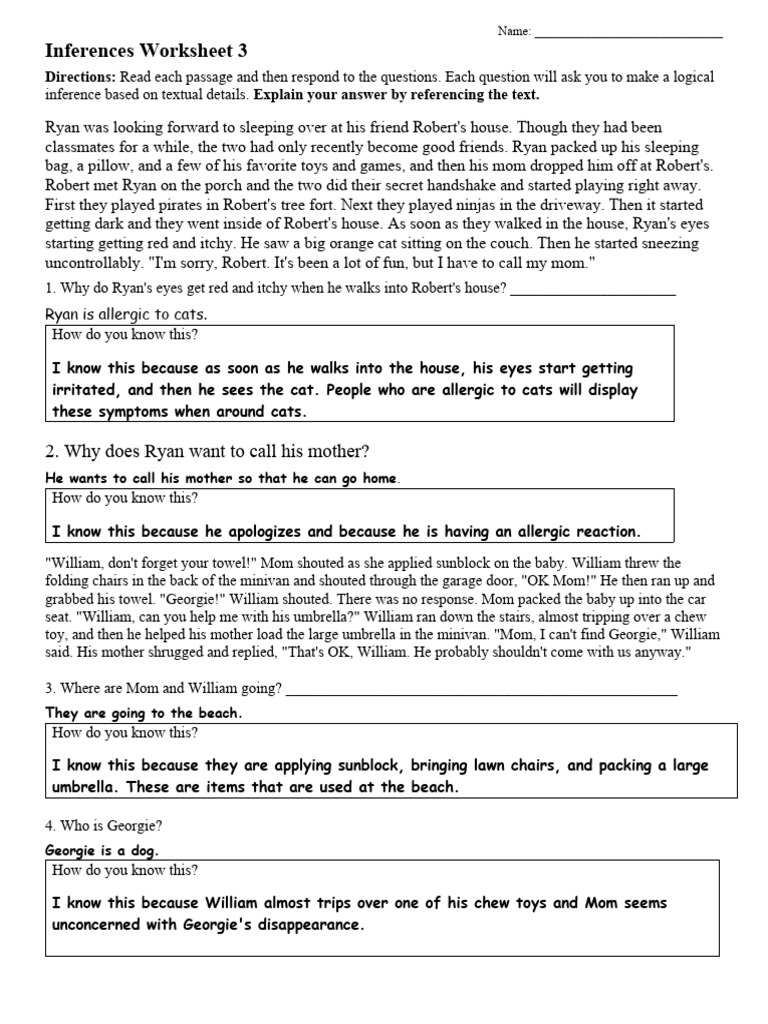 Inferences-Worksheet-3 Answers by Mr. Amr | PDF | Mystery, Thriller ...