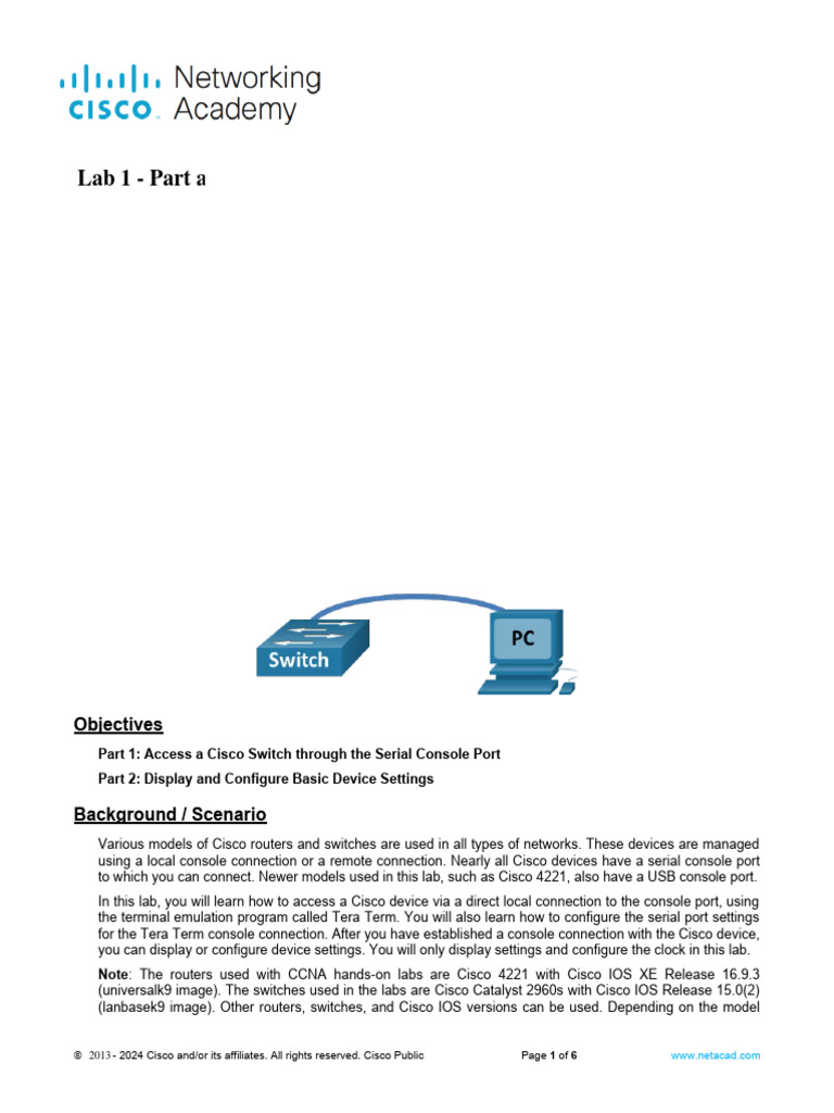 Lab 1 Part A 2 3 8 Navigate The Ios By Using Tera Term For Console Connectivity Updated