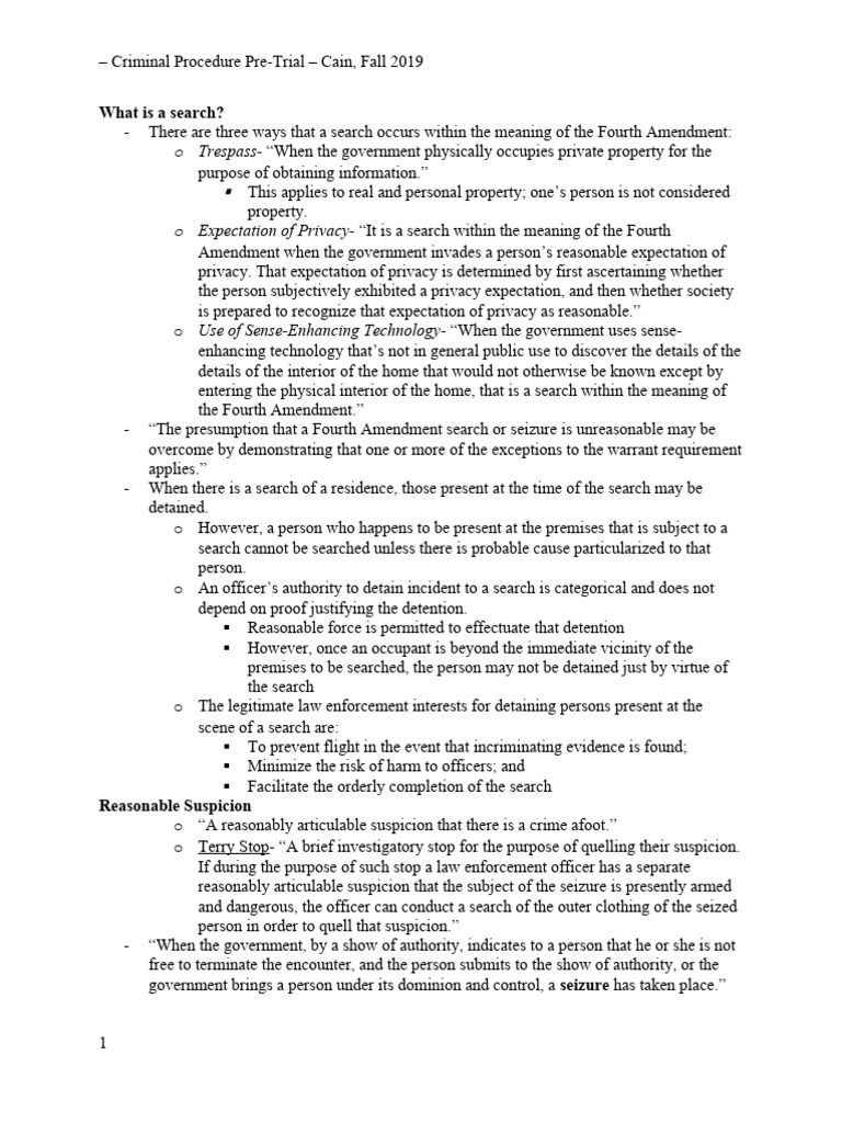 Crim Pro Outline | PDF | Search Warrant | Search And Seizure