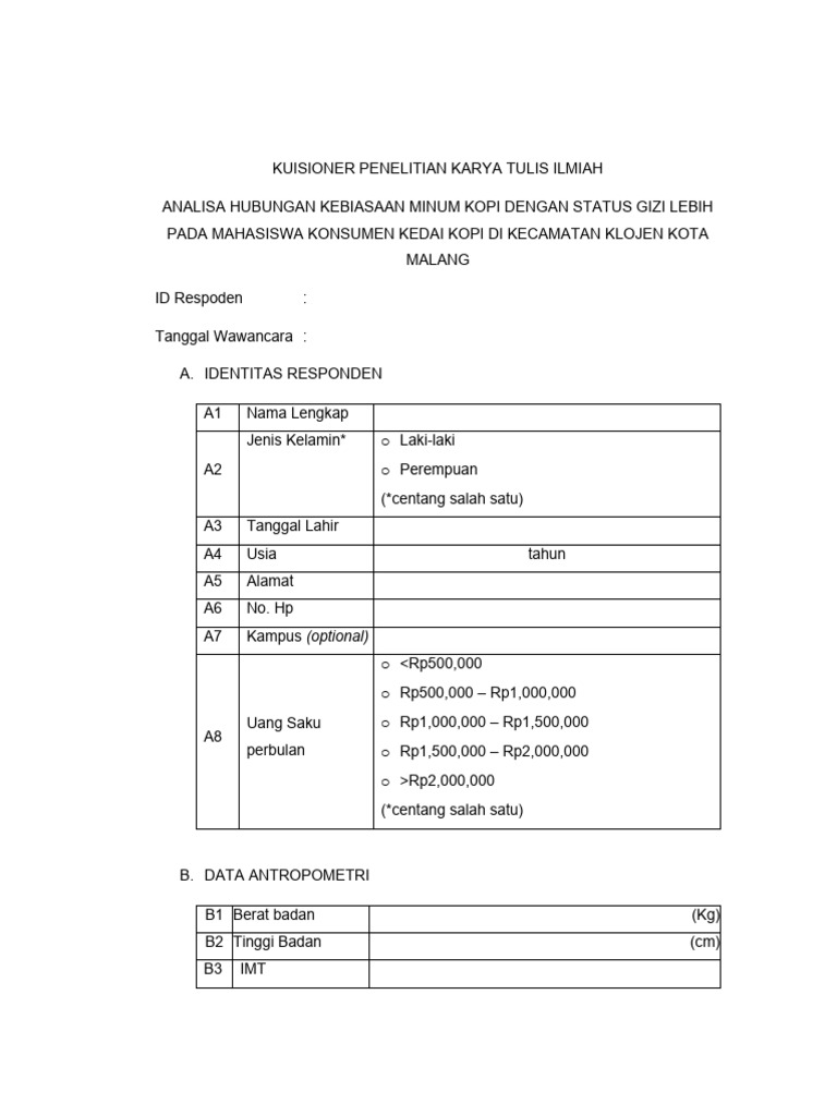 Kebiasaan Minum Kopi dan Status Gizi Mahasiswa | PDF | Memasak, Makanan ...