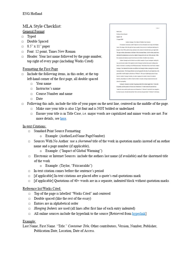 MLA Style Checklist | PDF