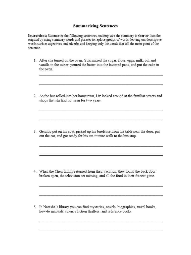 Sentence Summary - Formative | PDF