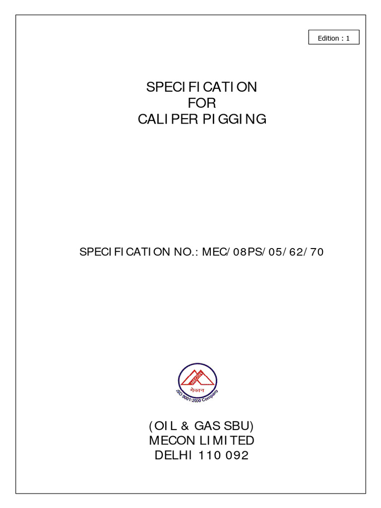 Caliper Pigging Specification Document | PDF | Pipeline Transport