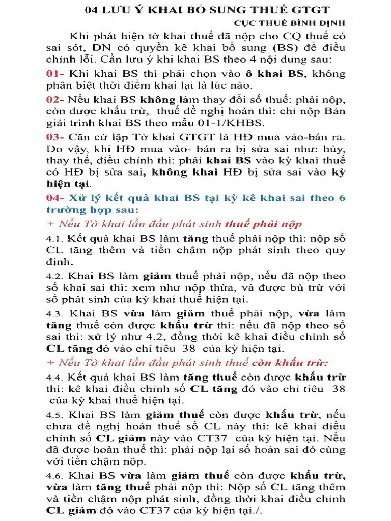04 Luu y Ve Ke Khai GTGT Bo Sung | PDF
