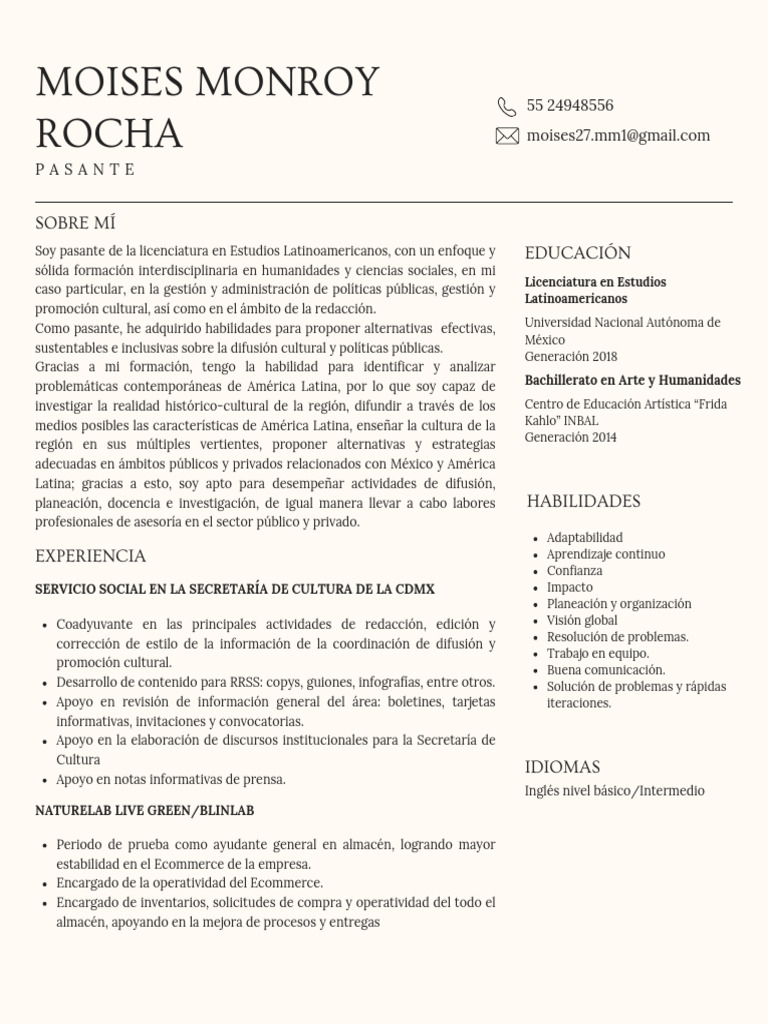 Curriculum Moises Monroy | PDF | America latina | Plan de estudios