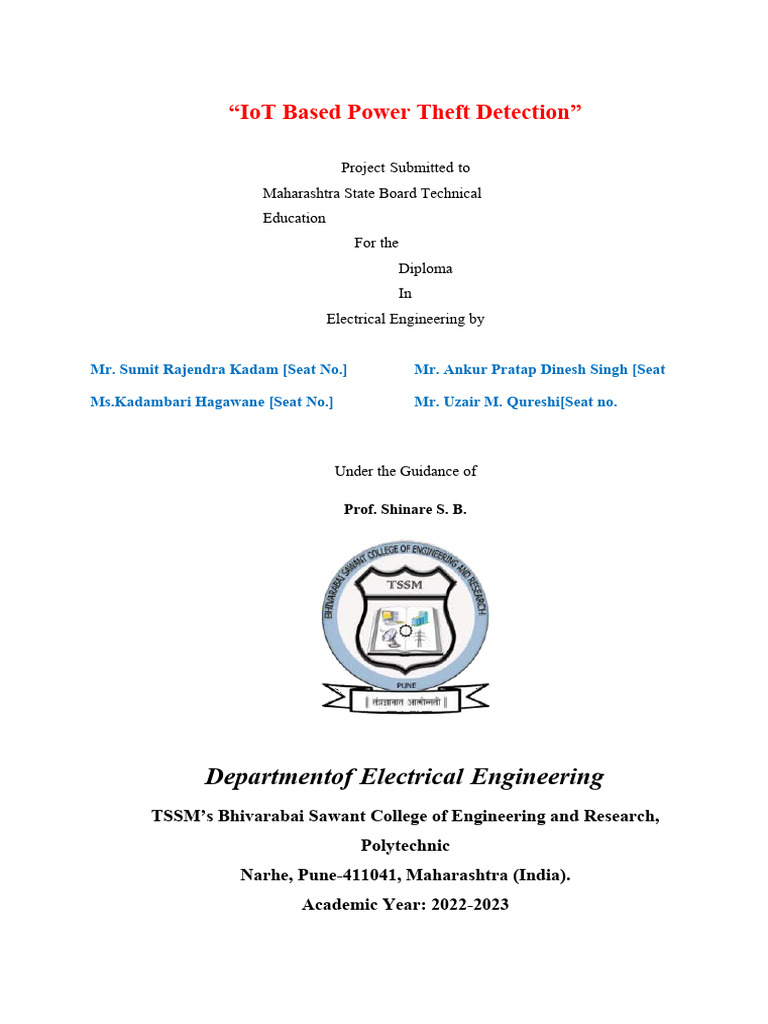 Report of IoT Based Power Theft Detection System (01 Suit) | PDF ...
