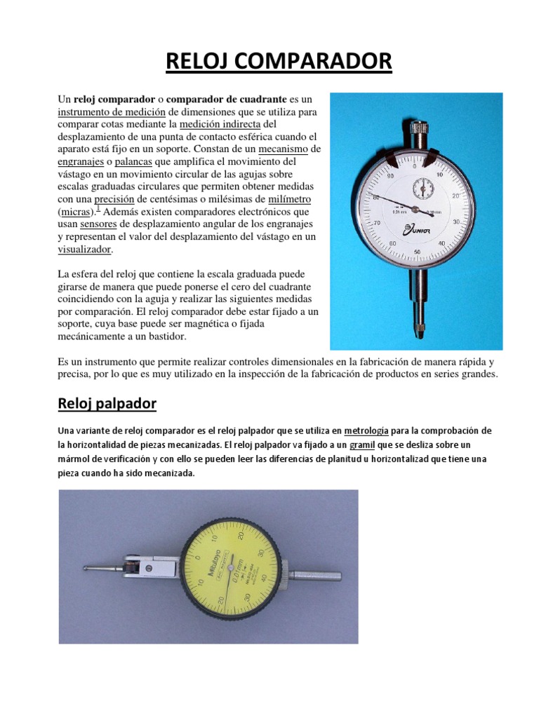 Uso y partes del reloj comparador | PDF | Bienes manufacturados | Equipo