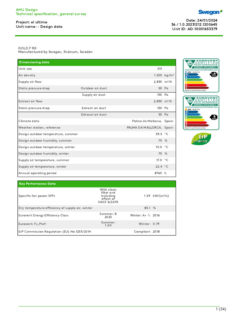 AHU Elultimo 20240124 1555 | PDF | Duct (Flow) | Humidity