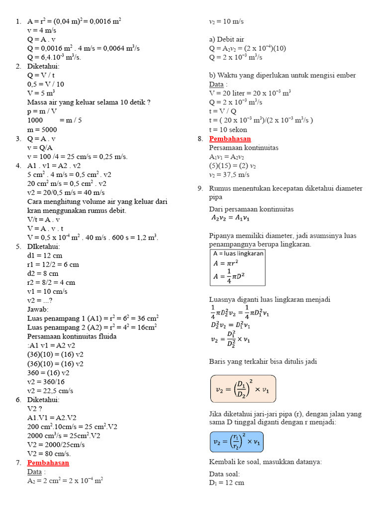 Rumus Debit Fluida dan Kontinuitas | PDF | Metode & Bahan Ajar