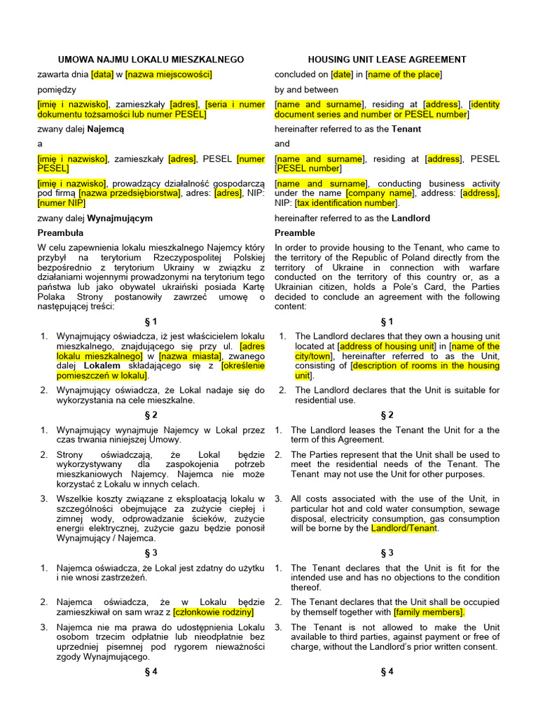 Umowa Najmu PL Eng | PDF