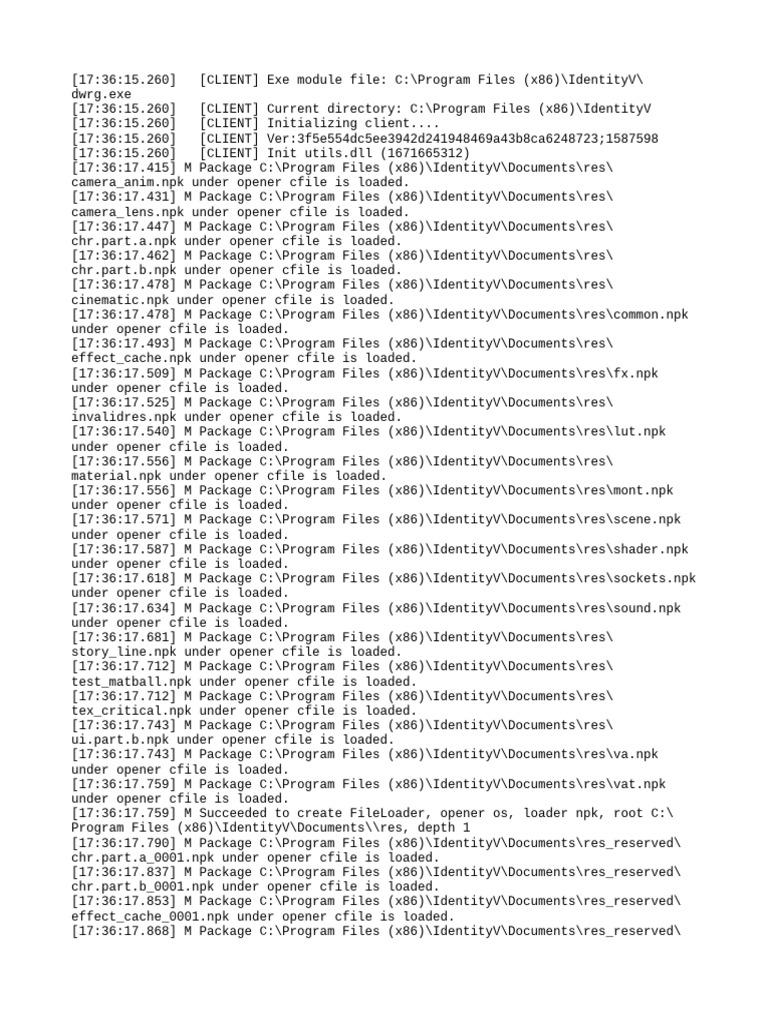 IdentityV Client Initialization Log | PDF | Shader | Office Equipment