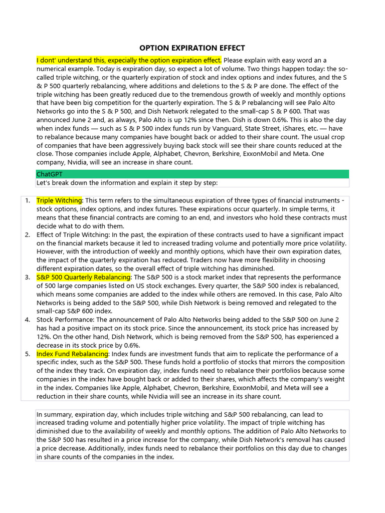 Option Expiration Effect | PDF | Stock Market Index | Stocks