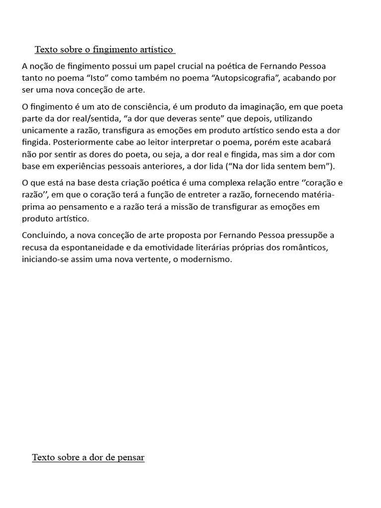 Fingimento e a Dor de Pensar em Pessoa | PDF | Arte