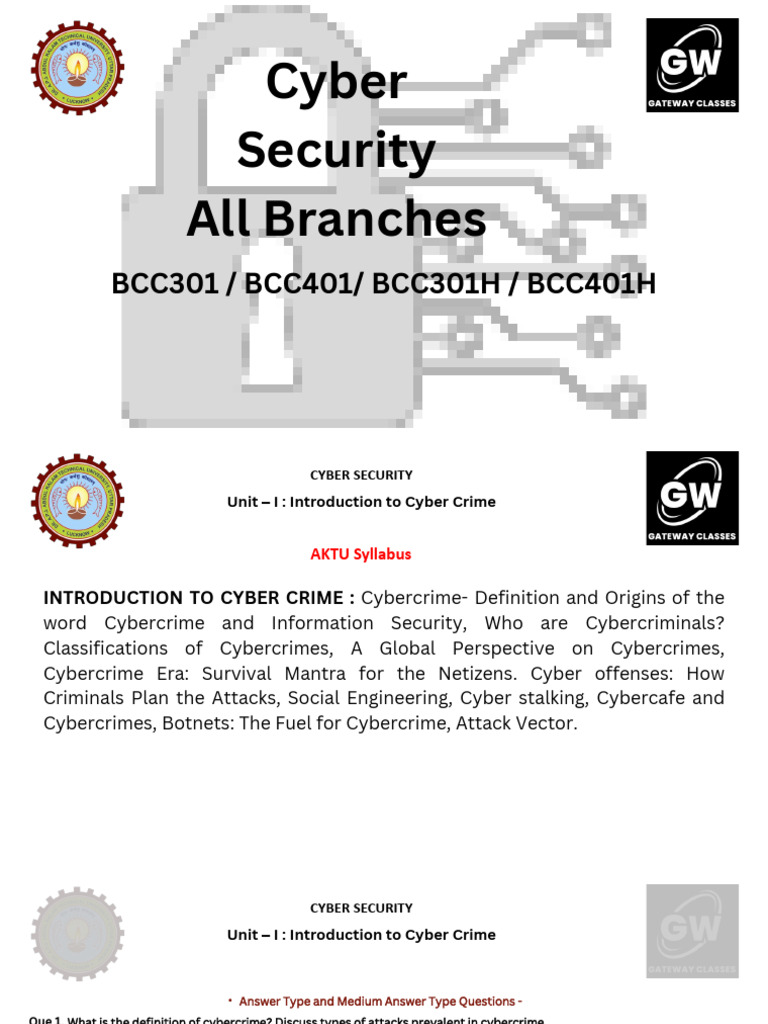 Cyber U-1 One Shot Notes | PDF | Cybercrime | Security