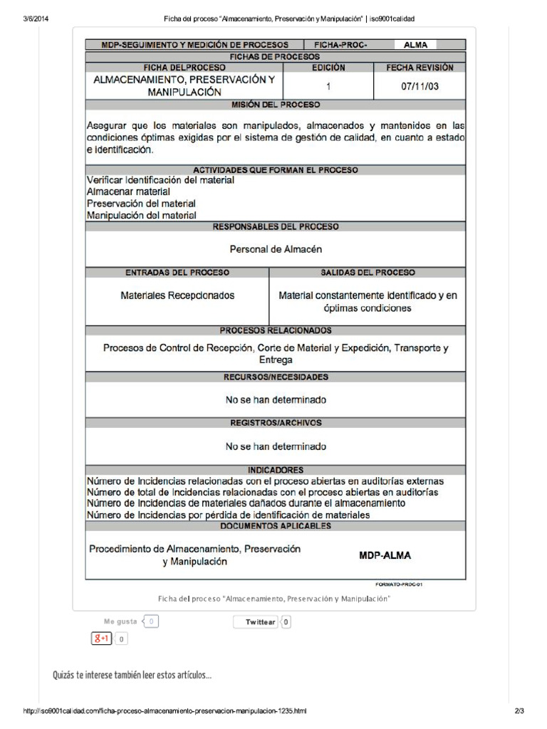 Ficha Del Proceso "Almac... Ación" | PDF