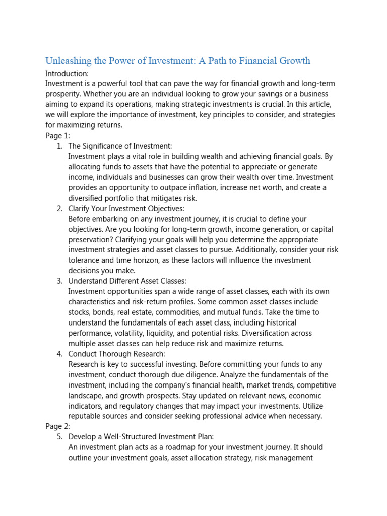 Unleashing The Power of Investment | PDF | Investing | Asset Allocation