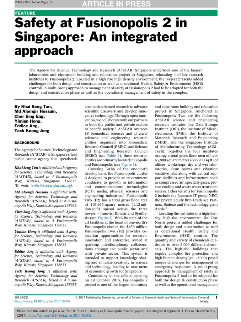 Safety at Fusionopolis 2 in Singapore: An Integrated Approach | PDF ...