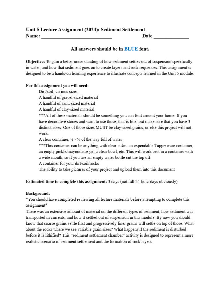 Unit 5 Lecture Assignment - Sediment Settlement - 2024 | PDF | Sediment ...