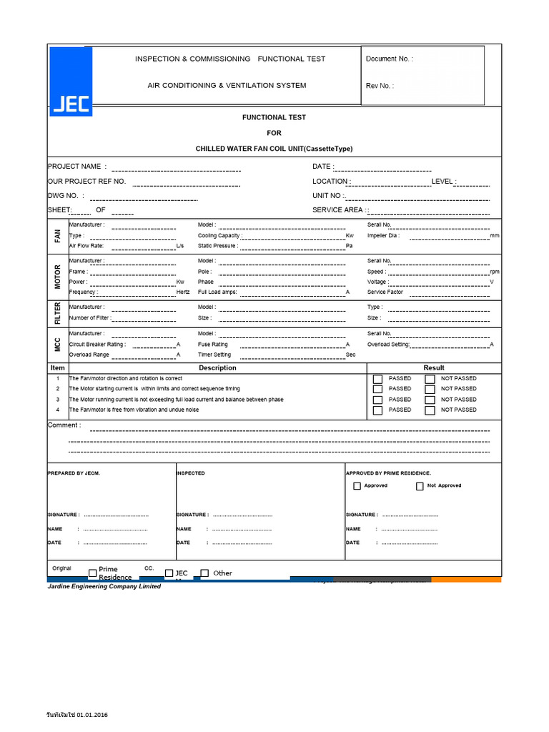 5.FM-JEC - Chilled Water Fan Coil Unit (CassetteType) | PDF
