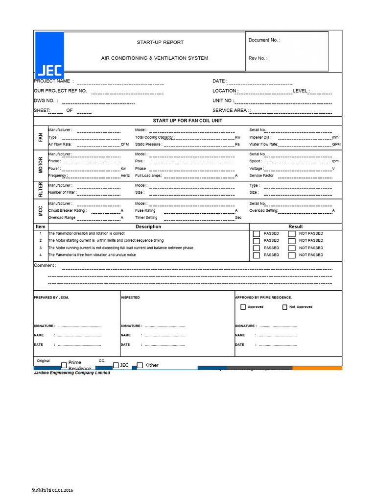 6.FM-JEC - Chilled Water Fan Coil Unit (F) | PDF | Electric Motor | Flow Measurement
