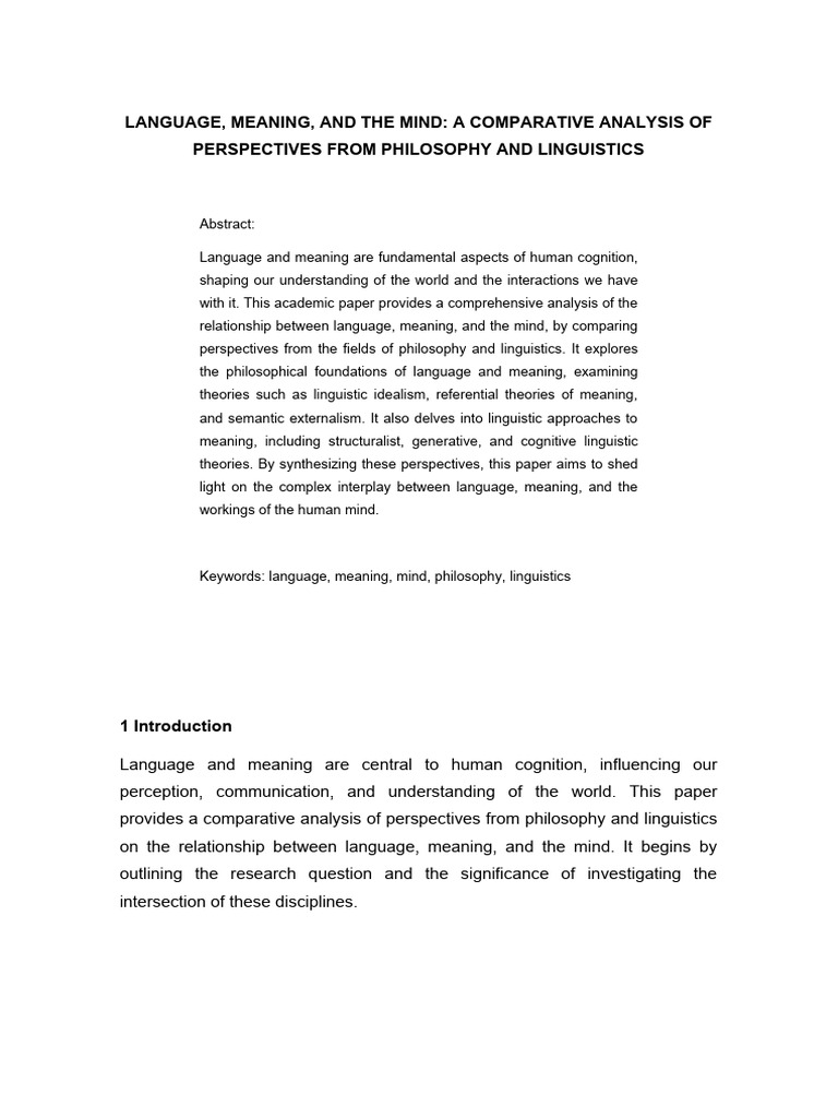 Language, Meaning, and The Mind - A Comparative Analysis of ...