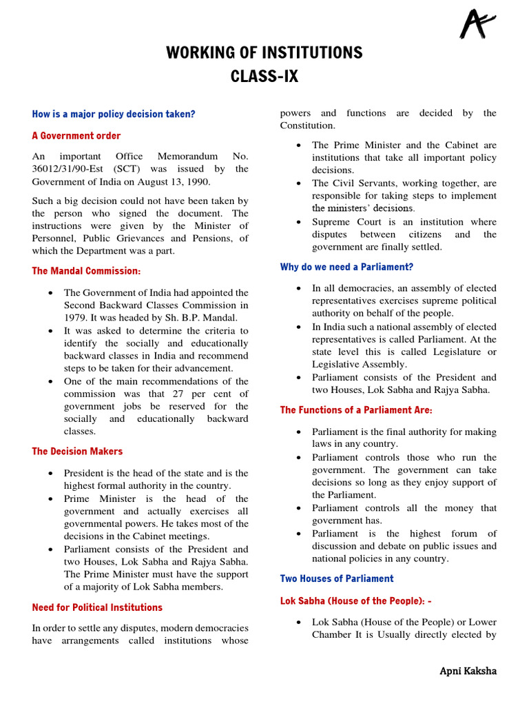 Working of Institutions | PDF | Supreme Court Of India | Government Of ...