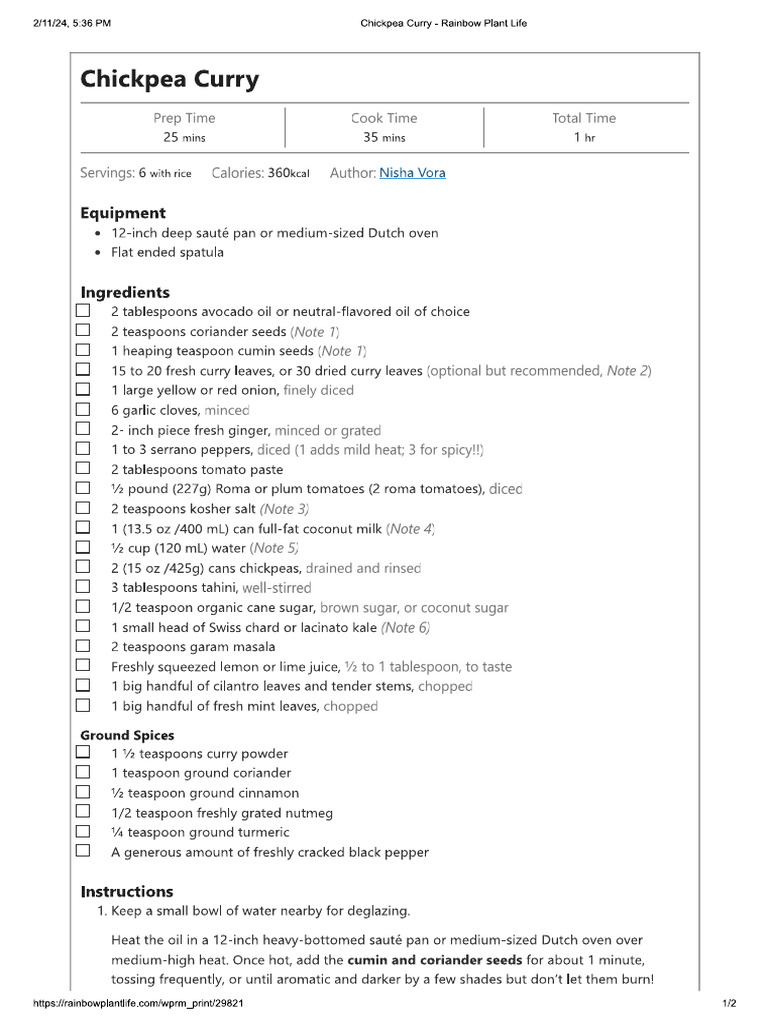 Chickpea Curry | PDF