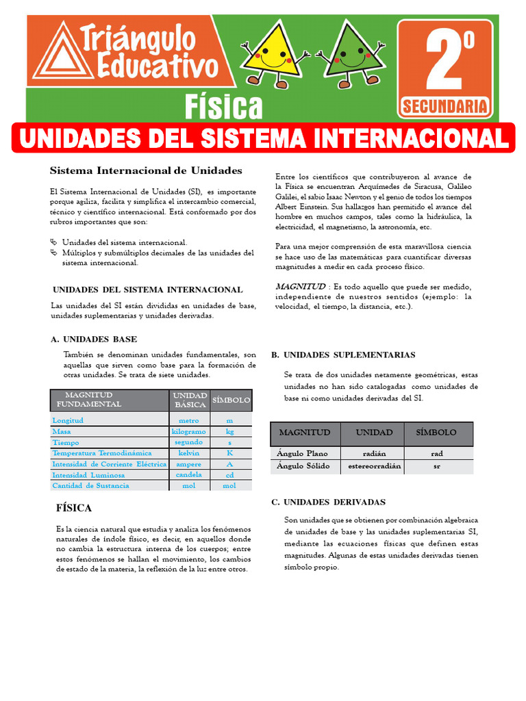 Unidades Del Sistema Internacional para Segundo Grado de Secundaria ...