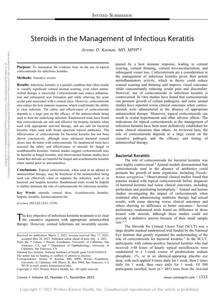 Steroids in The Management of Infectious Keratitis.1 | PDF | Infection ...