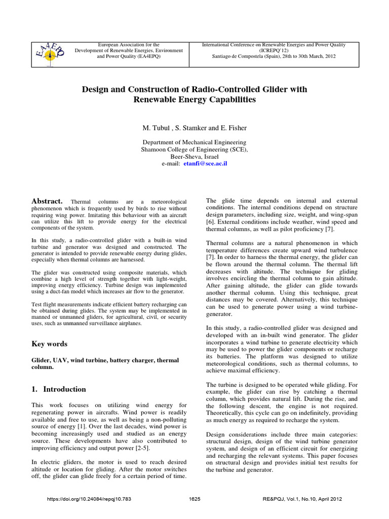 DESIGN AND CONSTRUCTION OF RADIO CONTROLLED GLIDER WITH RENEWABLE ENERGY 783-Tubul | PDF ...