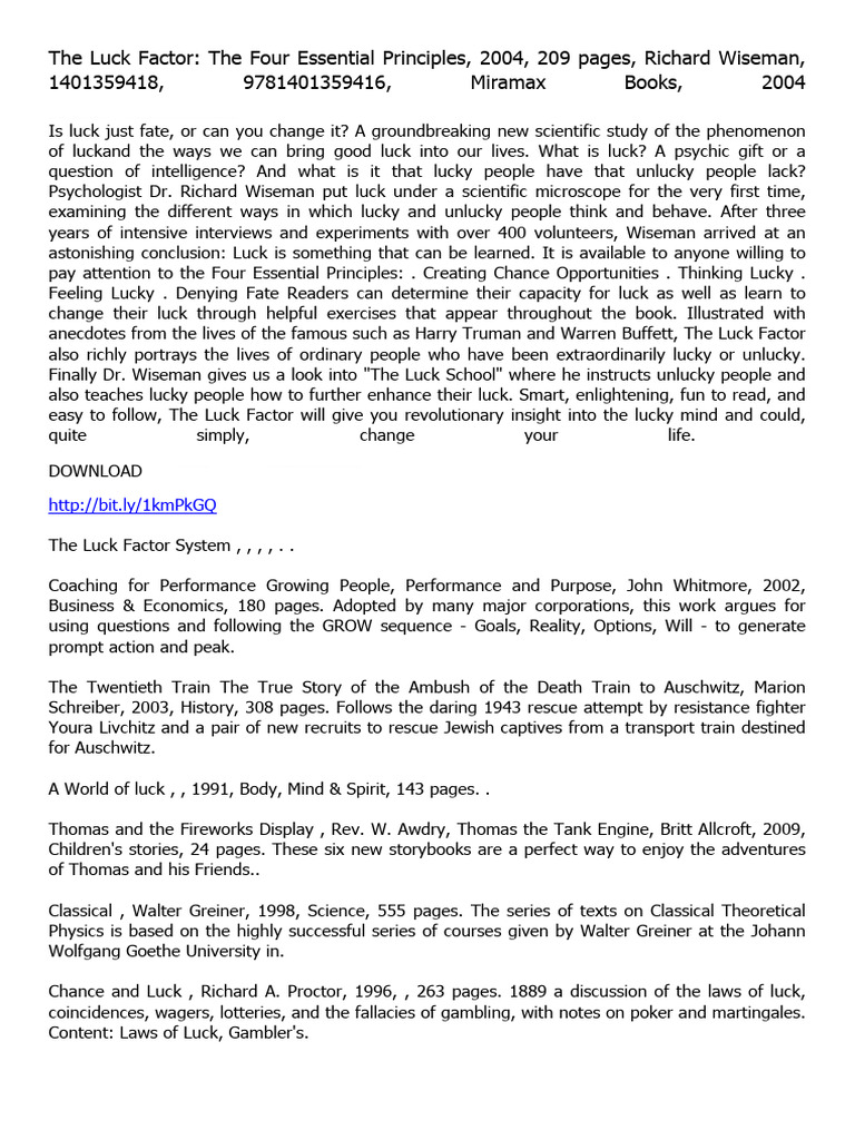 The Luck Factor The Four Essential Principles | PDF | Luck