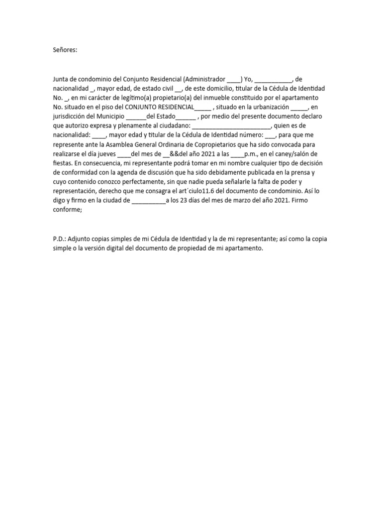 Carta Poder para Representacion de Condominios | PDF