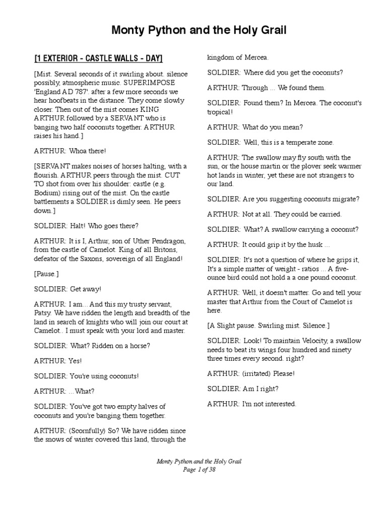 Monty Python and The Holy Grail: (1 Exterior - Castle Walls - Day ...