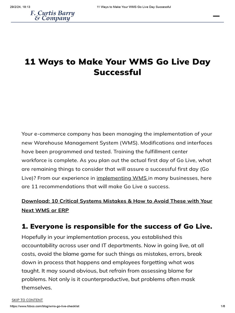 11 Ways To Make Your WMS Go Live Day Successful | PDF | E Commerce ...