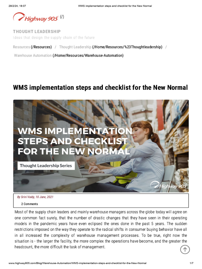 WMS Implementation Steps and Checklist For The New Normal | PDF | Logistics | Supply Chain
