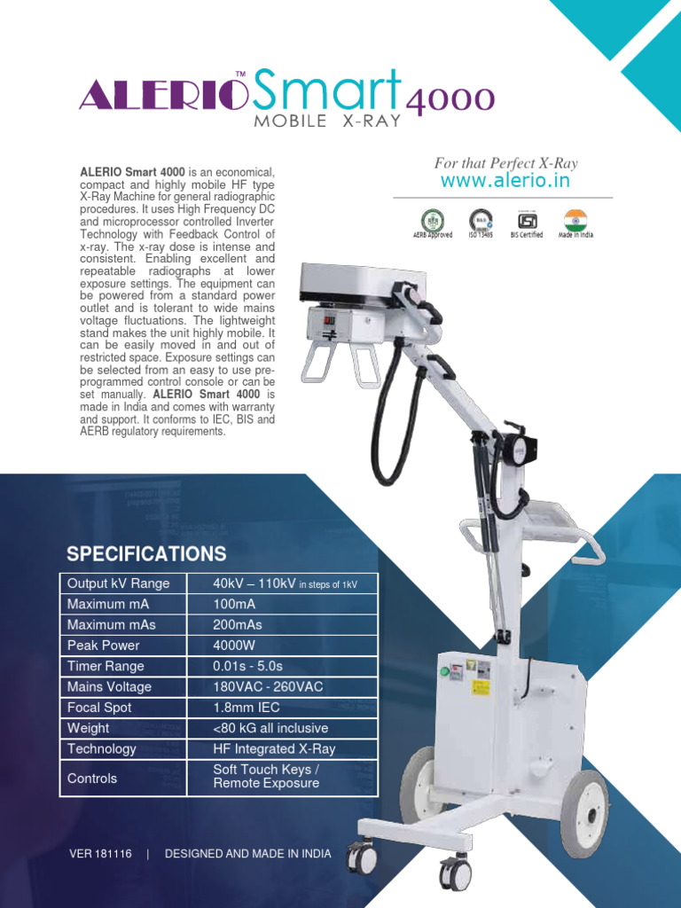 Alerio Smart 4000 Mobile X Ray Machine | PDF | X Ray | Mains Electricity