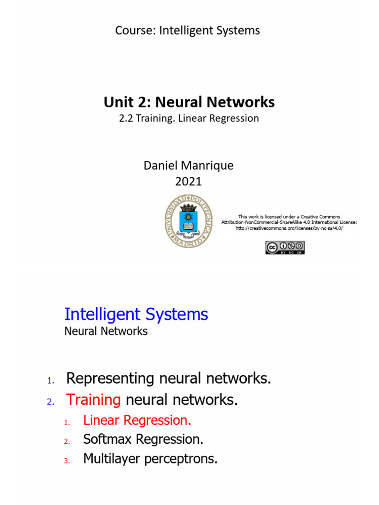 2.2 Training. Linear Regression | PDF | Artificial Neural Network | Mean Squared Error