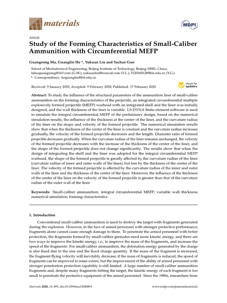 Study of The Forming Characteristics of Small-Caliber Ammunition With ...