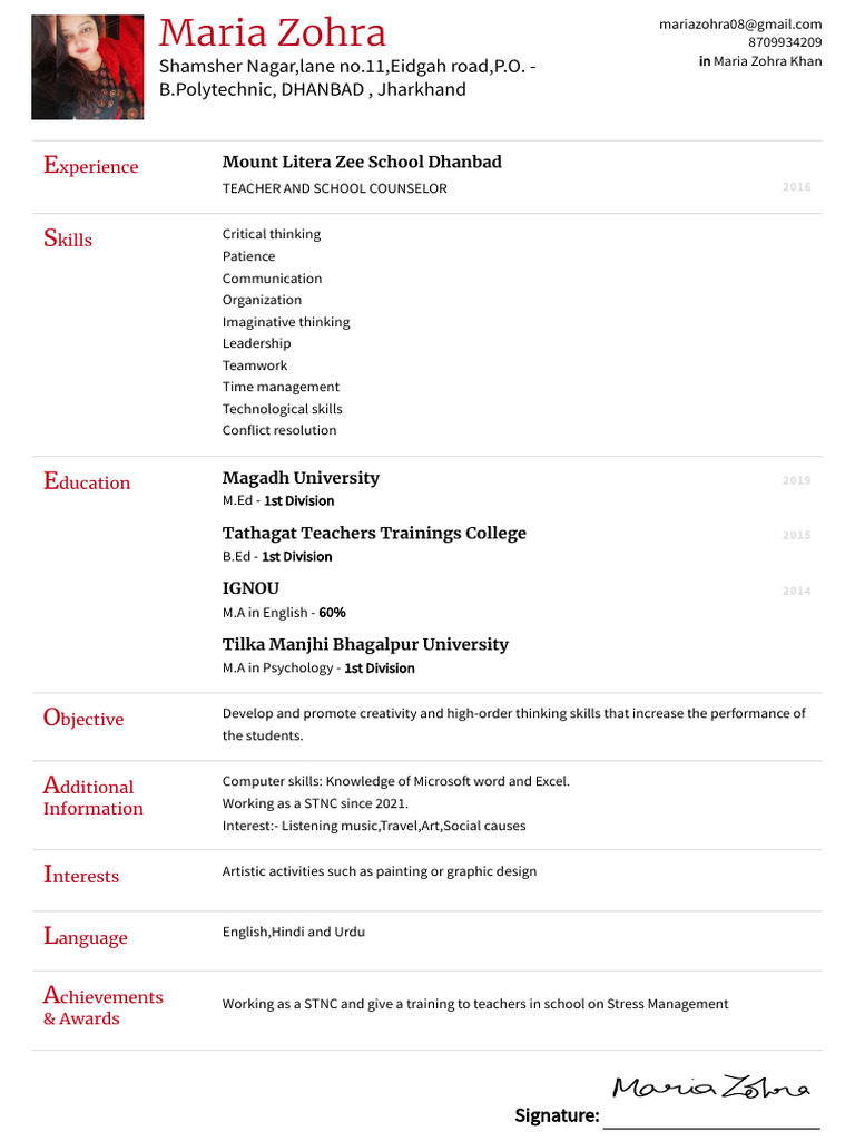 Updated Resume Maria Zohra Khan | PDF