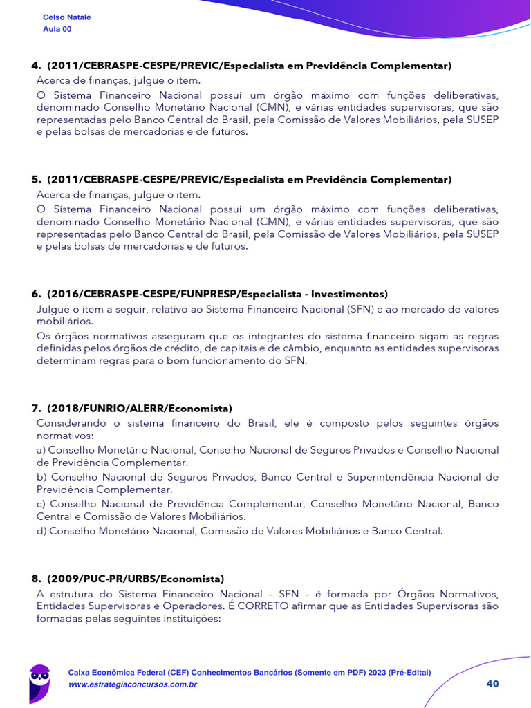 Aula 00 - Estrutura Do SFN | PDF | Bancos centrais | Brasil