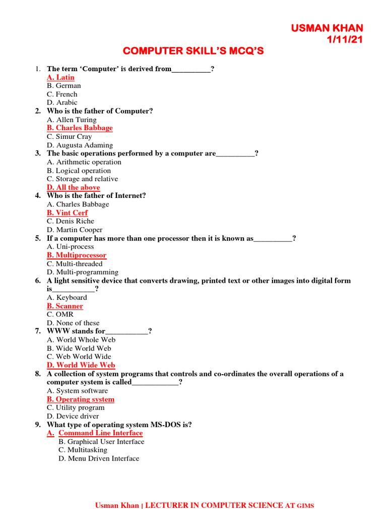 Complete Computer Skill MCQs | PDF | Network Topology | Byte Complete Computer Skill MCQs | PDF | Network Topology | Byte