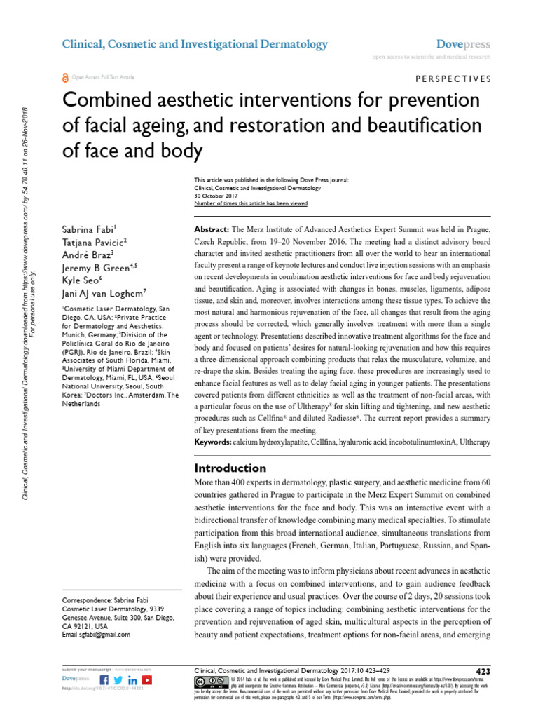 Combined Aesthetic Interventions For Prevention of Facial Ageing, and ...
