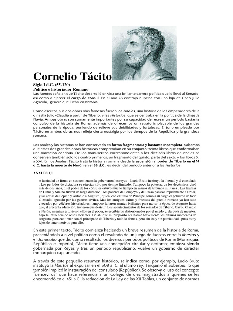 Tácito: Historia de Roma y sus Emperadores | PDF | Augusto | imperio Romano