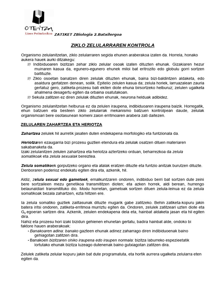 Zatiketa Zelularra. Ziklo Zelularraren Kontrola | PDF
